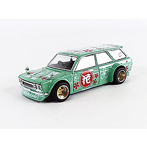1971 Datsun 510 Wagon Hanami V1 Green (Designed by Jun Imai) Kaido House Special 1/64 Diecast Model Car by True Scale Miniatures KHMG013