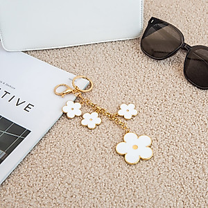 Giftale Women's Flower Bag Charms White Enameled Keychain Purse Accessories,#526-1D