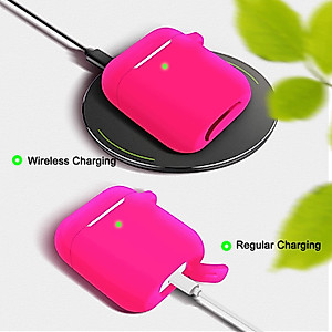 MOLOPPO Case Cover Compatible with AirPods, Soft Silicone Protective Cover with Keychain for Women Men Compatible with Apple AirPods 2nd 1st Generation Charging Case, Front LED Visible- Rose Pink