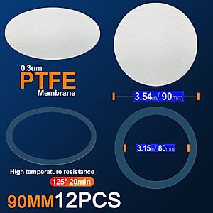 Synthetic Filter Paper Sticker 90 mm 0.3 μm PTFE Filter Disc Strong Adhesive Patch for Buchner Funnel Mushroom Cultivation (12pcs)
