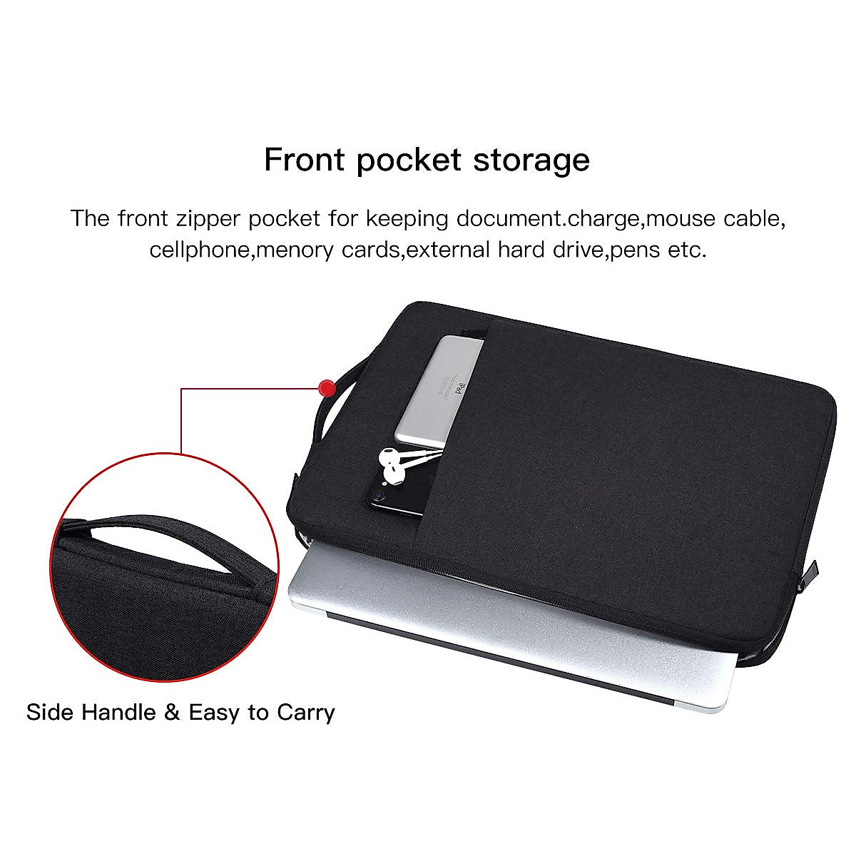 14 inch Laptop Sleeve Case for HP Pavilion 14, HP Envy 14, Lenovo, Dell, ASUS, Acer Chromebook 14 & Dell Inspiron 14 - Water-Resistant Bag with Handle - Black