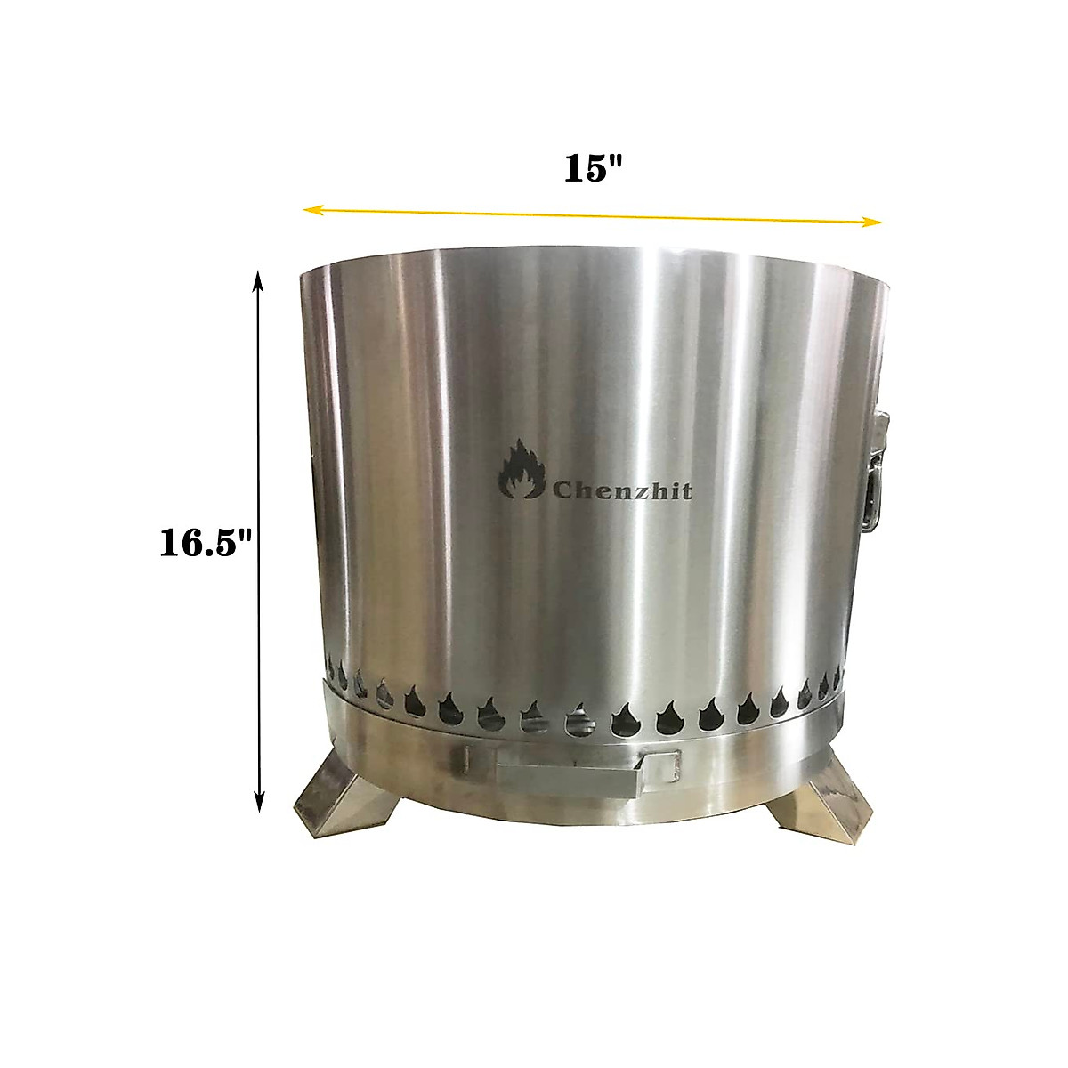Chenzhit 15x16.5 Inch 304 Stainless Steel Smokeless Fire Pit for Outdoor Fireplace