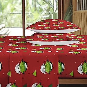 Pinbeam 3 Pcs Fitted Sheet Set Twin Size with Deep Pocket, Funny Christmas Tree Bedding Set with Pillowcase for Kids and Adults, Kids Winter Animal Flat Bed Sheet Set