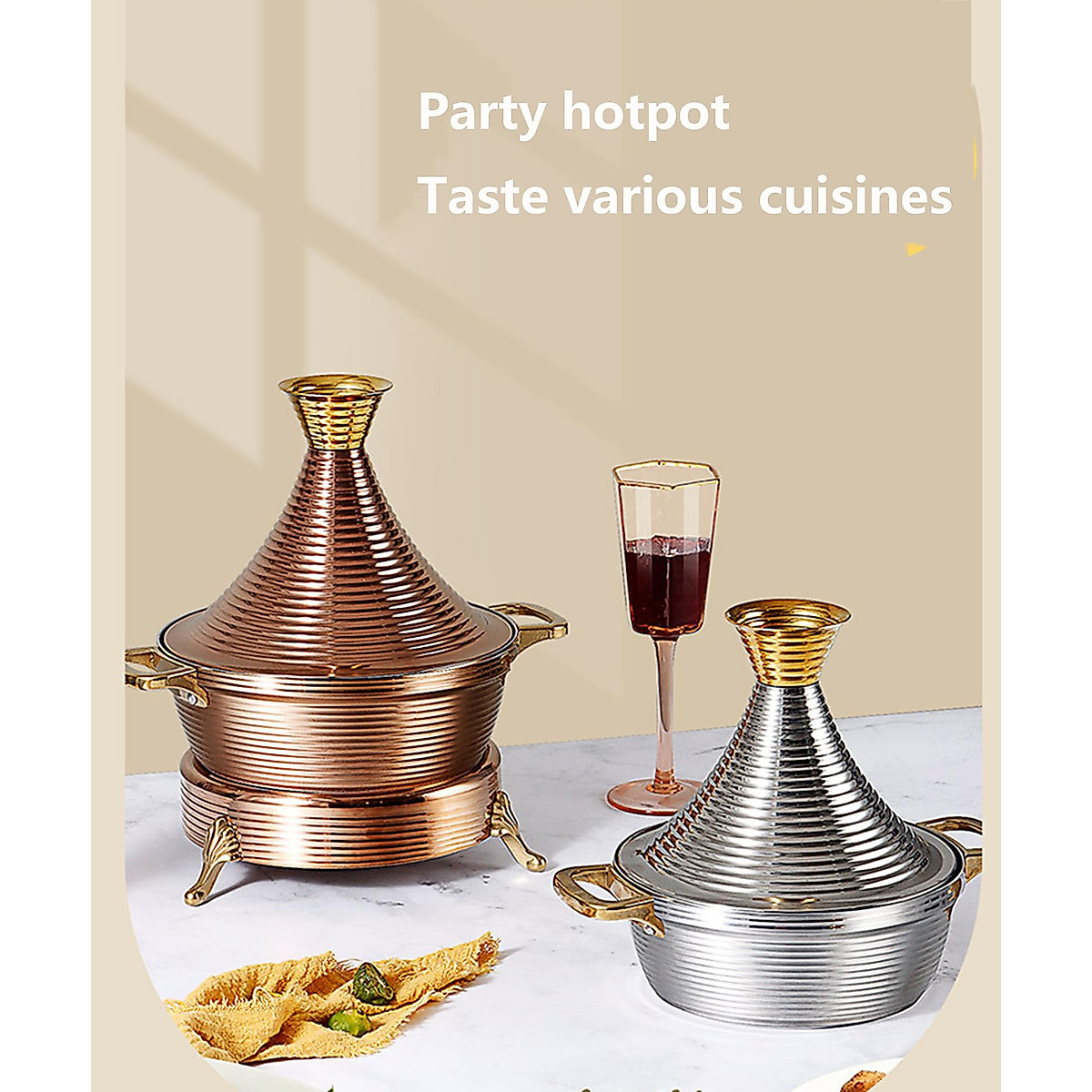 GFHVDC 304 Stainless Steel Moroccan Tagine Pot, Non Stick Moroccan Cooking Pot with 2 Handles, Large Moroccan Cooker Handmade Tagine Pot with Cone-Shaped Lid,Silver,29cm