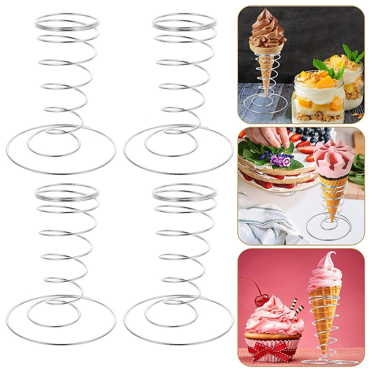 Hemoton 4pcs Cone Ice Cream Exhibition Cone Display Stand Waffle Cone Display Holder Ice Cream Stand Cupcake Toppers Shelf Brackets Waffles Ice Cream Cone Holder Stainless Steel Plant Food