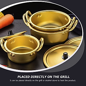 OUNONA Korean Food Ramen Noodle Pot:Hot Shin Ramyun Aluminum Pot with Lid Spoon and Chopsticks Ramyun Cooker for Cooking, Soup, Pasta