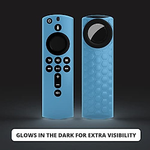 Case for Amazon Fire TV Remote with AirTag Holder | Fire TV Stick Remote Holder with Air Tag | Deluxe Silicone Fire TV Remote Protection | Amazon Remote Anti-Loss System (Blue Glow)