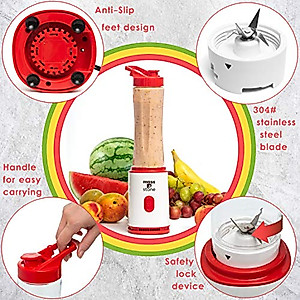 Moss & Stone Personal Blender Single Serve Shake & Smoothies Maker with Portable Travel Sport Bottle - Mini Juicer, White & Red Single Serve Blender for Smoothies and Shakes - Bottle 20 oz