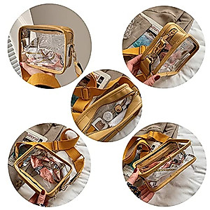 KlaOYer 2 Adjustable Strap PVC Clear Crossbody Bags with Silk, Stadium Approved Transparent Shoulder Bag Handbag Small Square Phone Bag Zipper Purse(white)