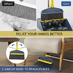 Broom and Dustpan Set,2 in 1 Broom Brush with Dustpan Combo Set, Upright 180°Rotating Broom with Long Handle and Lightwight Dust Pans for Home Kitchen Room Office Lobby Floor Cleaning，Blue