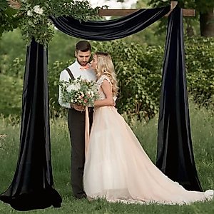 Wedding Arch Draping Fabric 18FT 2 Panels Black Chiffon Fabric Drapery Sheer Curtains for Backdrop Wedding Accessories Elegant Wedding Arches for Ceremony Archway Drapes for Banquet Party Celebrations