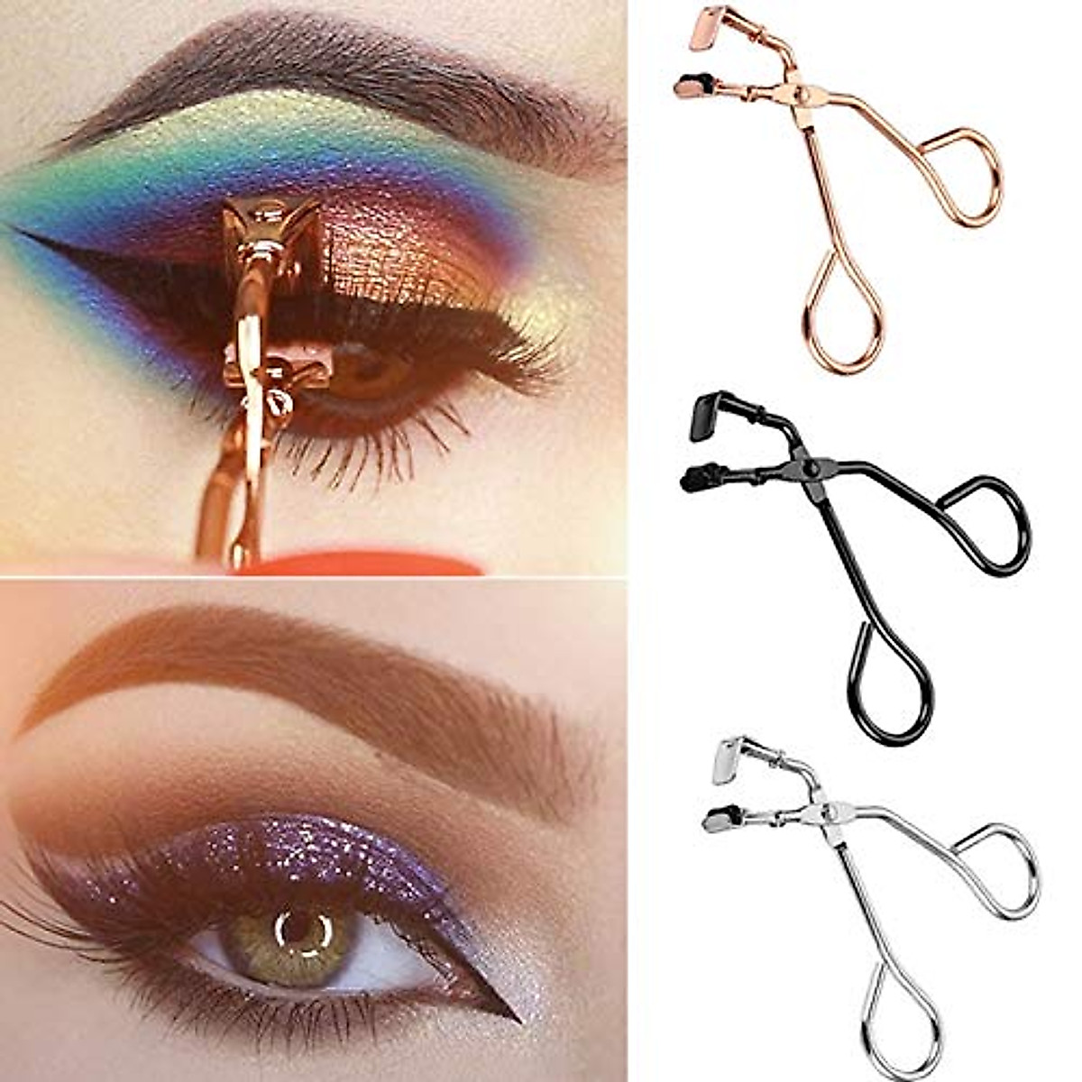 3 Pcs Eyelash Curler With Refill Pads 17IF No Pinching Mini Lash Curler Fits All Eyelash Shapes(Black, Gold and Silver)