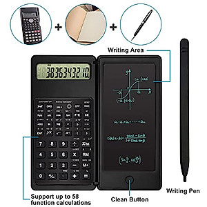 INVIN VANLON Fold Upgrade Scientific Calculators with Tablet, LCD Large Display 12-Digit Engineering Calculator with Erasable Writing Tablet, Multi-Function Pocket Calculators for School (Black)
