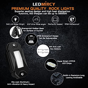 LEDMIRCY R2 White LED Rock Lights 8PCS for JE-EP Trucks Off Road ATV UTV SUV RZR Pure White Under Body Light Super Bright High Power Under Glow Light Trail Rig Lights Waterproof for Car Auto Boat