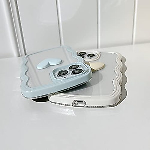 HJWKJUS Compatible with iPhone 13/iPhone 14 Case for Girls Women,Cute 3D Love Heart Design Curly Wave Clear Transparent Case Shockproof Protective Soft TPU Bumper Cover for iPhone 13/iPhone 14- White