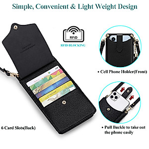 Peacocktion Small Crossbody Cell Phone Purse for Women, Lightweight Mini Shoulder Bag Wallet with Credit Card Slots with Tassel (Black)