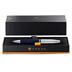 Cross Calais Refillable Ballpoint Pen, Medium Ballpen, Includes Premium Gift Box - Chrome/Blue