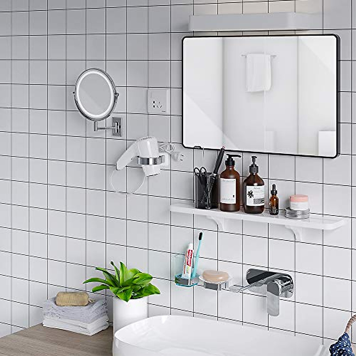 Fysupotsu Hair Dryer Holder Wall Mount,Self Adhesive Hair Tool Organizer Storage,Bathroom Hair Accessories Organizer,Blow Dryer Holder No Drilling (Black)