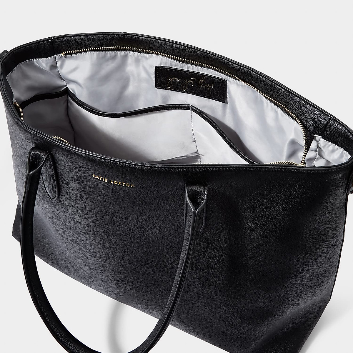 KATIE LOXTON You Got This Womens Vegan Leather Zippered Large Changing Tote Bag Organizer in Black