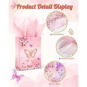 LWBDD 16 Pcs Butterfly Party Favors Gift Bags Goodie Bags, Pink Purple Treat Candy Bags; small size Paper Bags with Handles & Tissue Paper for Girls Butterfly Birthday Party Supplies Baby Shower