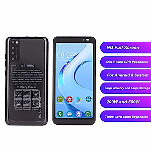 Zyyini Rino4 Pro Unlocked Phone, 5.45inch Full Screen Face Recognition Smartphone, Dual SIM, 2G/32G, Dual Camera Ultrathin 3G Gaming Cell Phone for Android 6, Support 128GB Memory Card(Black)