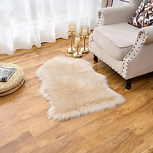 EasyJoy Ultra Soft Fluffy Shaggy Area Rug Faux Fur Rug Chair Cover Seat Pad Fuzzy Area Rug for Bedroom Floor Sofa Living Room (2 x 3 ft Sheepskin, Beige)