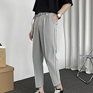 Maiyifu-GJ Men's Straight Leg Stretch Pant Summer Casual Slim Suit Pant Solid Color Lightweight Business Trousers Streetwear (Light Grey,31)