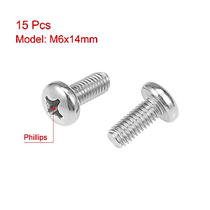 uxcell M6x14mm Machine Screws Pan Phillips Cross Head Screw 304 Stainless Steel Fasteners Bolts 15Pcs