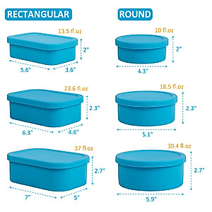 Nesting 100% Silicone Food Storage Containers with Lid & Measuring Line, 6 Pack, Leakproof Stackable Hard-Shell Silicone Containers for Food Lunch Snack, Microwave Oven Freezer Dishwasher Safe, Blue