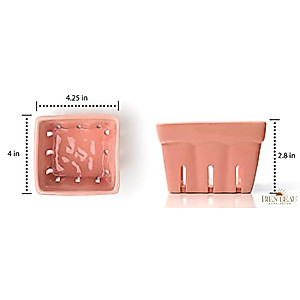 Farmhouse Ceramic Berry Basket, Colander, Strawberry Decor, Fruit Bowls, Fruit Baskets, Kawaii Strawberry Kitchen bowl, Pink White and Cute Strawberry pattern Stoneware Harvest Square Bowls Set of 4