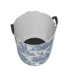 Marseilles Toile Willow Ware Blue White Laundry Basket,Collapsible Clothes Hamper Storage with Handle, Laundry Hamper for Bathroom Home Decor Baby Clothing Small