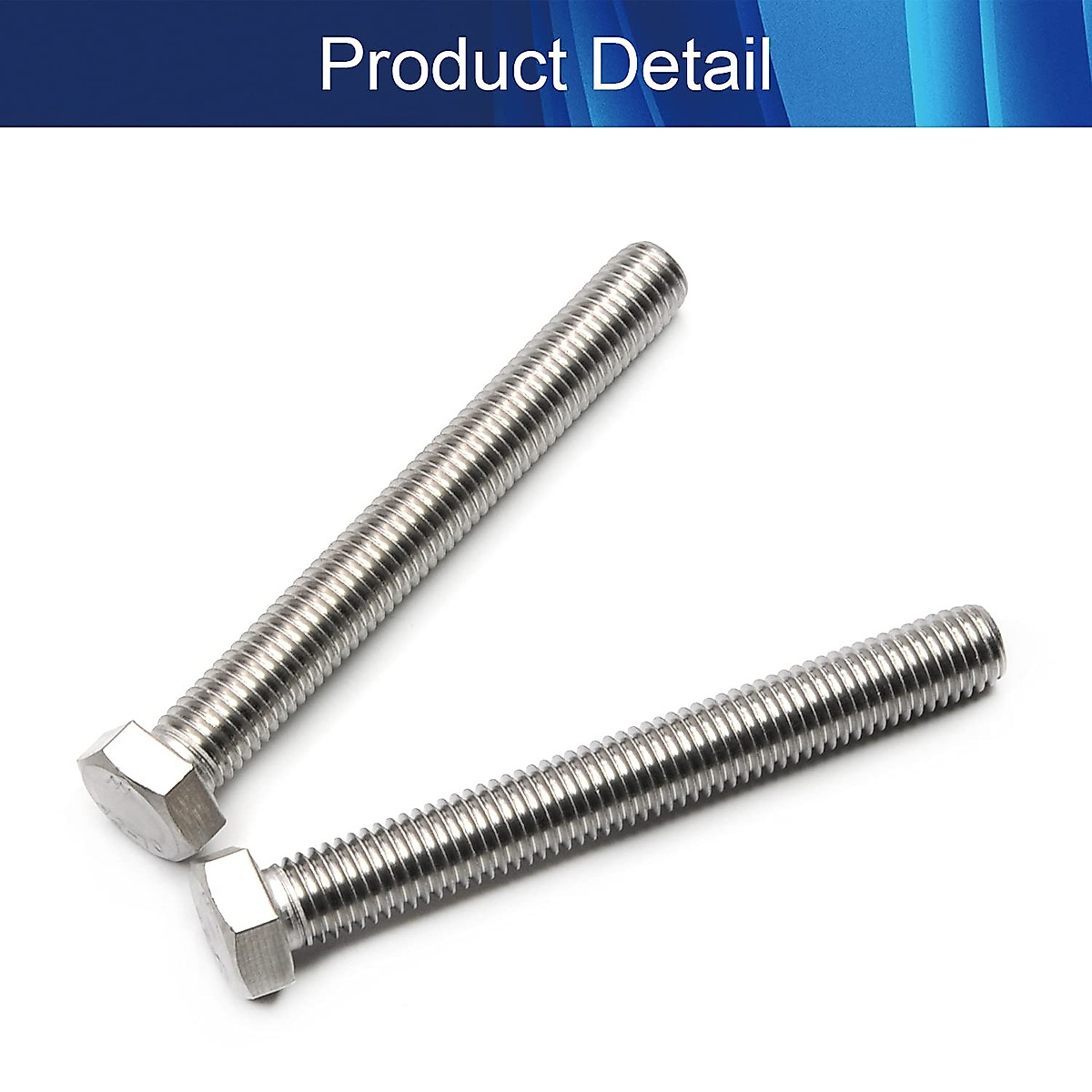 Juvielich 2Pcs Hex Bolt M12x100mm-1.75mm Pitch 3.94 inch Length 304 Stainless Steel Fully Threaded Hex Tap Bolts Hex Head Screw Bolts Silver Tone