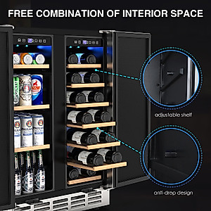 Mojgar 24 Inch Outdoor Wine and Beverage Refrigerator, Weather Proof Dual Zone Wine Fridge, Under Counter Wine Cooler Beer Fridge Built-In or Freestanding, Holds 20 Bottles and 57 Cans