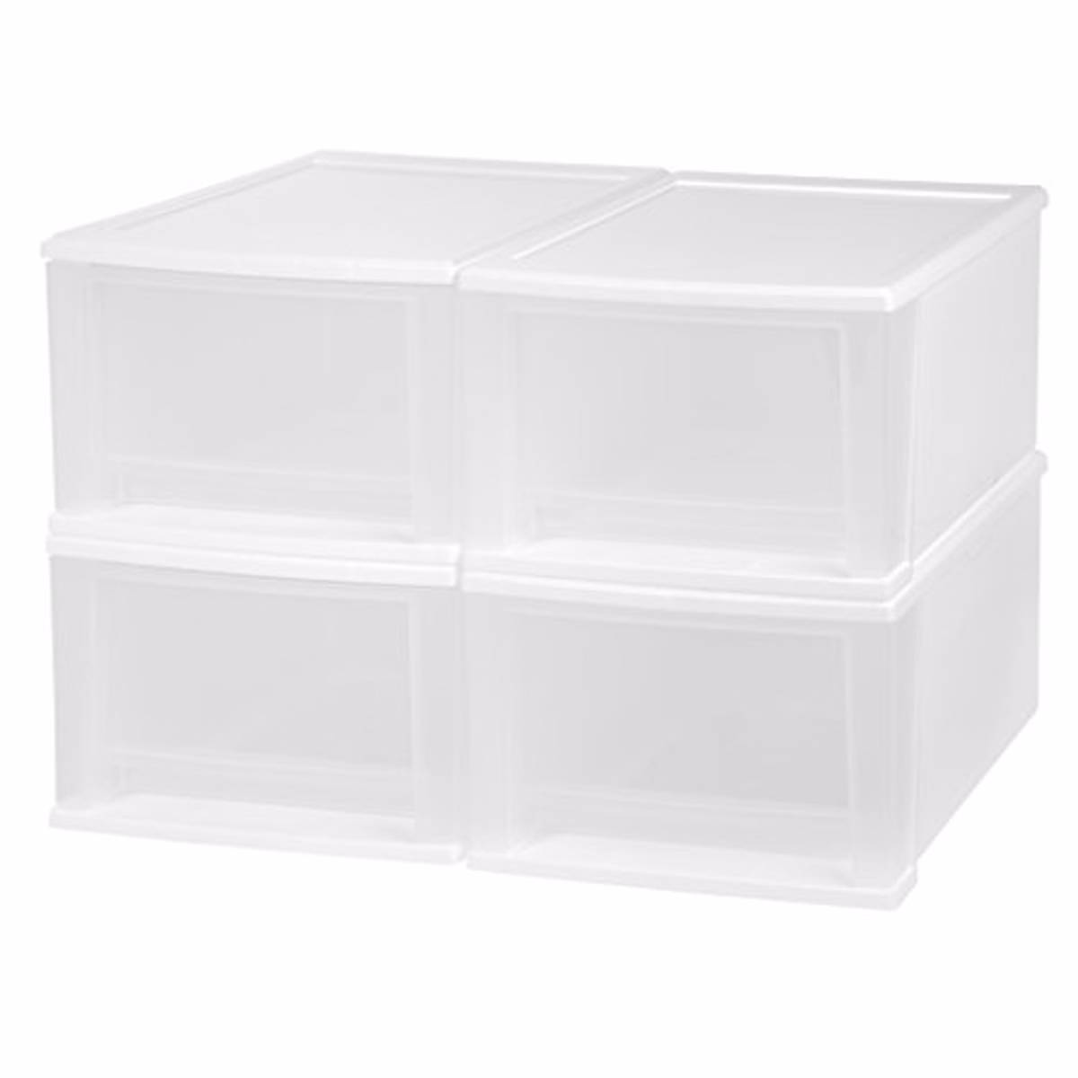 IRIS USA 17 Qt. Plastic Stackable Storage Drawers, Medium, 4 Pack, Multi-Purpose Bins for Bedroom, Bathroom, Closet, Dorm, Craft Room, Garage, Nursery, Office, Under Sink, White