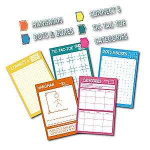 GRANDLMOON 5 Portable Travel Game Activities Pad On The Go Plane Trip Pen Pencil and Paper Game for Kids 6 x 9-inches (75 Sheets)