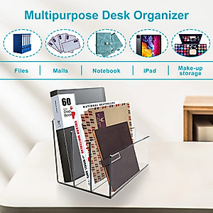 Boloyo Acrylic 3 Sections File Holder,Clear File Organizer Letter Sorter Holder for Desk,Fit for Office File Organizer Wallet & Purse Display Stand (Clear 3 Sections 1PC)