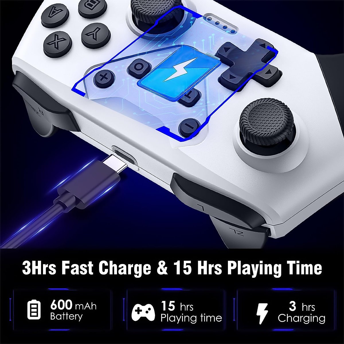Switch Controller, Wireless Switch Controller for Switch/Switch Lite/Switch OLED, Extra Switch Controller with Paddles, Programmable Switch Remote Control with Back Buttons,Wake-up,Turbo-White