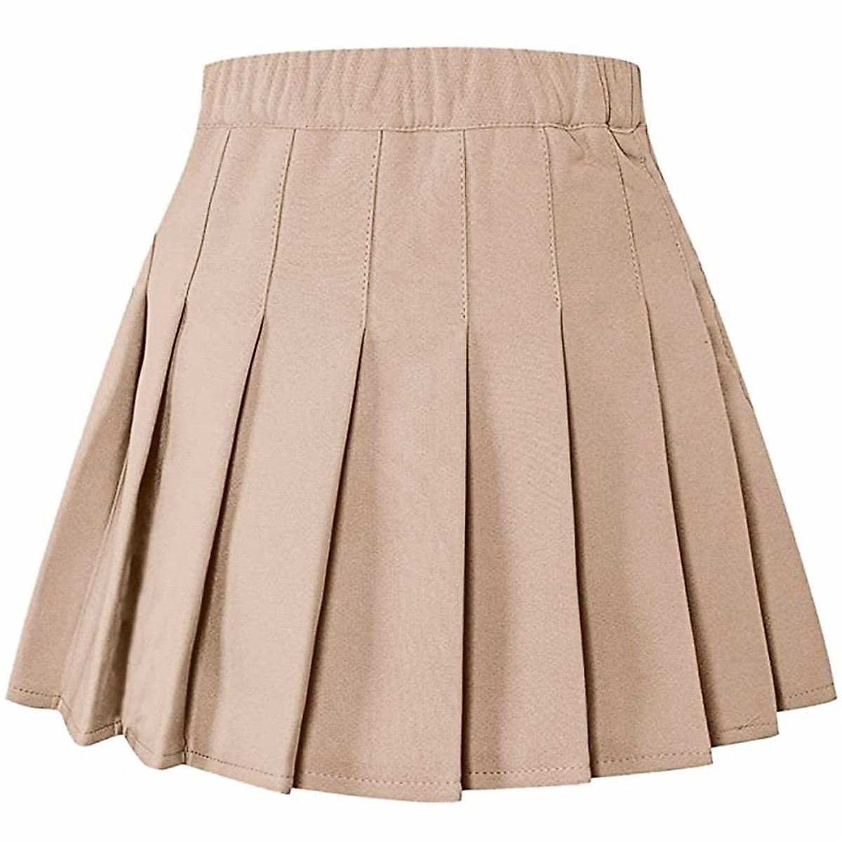SHOOYING Women's Pleated Short Skirt High Waist Tennis Plain A-line Mini School Uniform Short Skirt with Lining Shorts, Light Khaki, US Size M