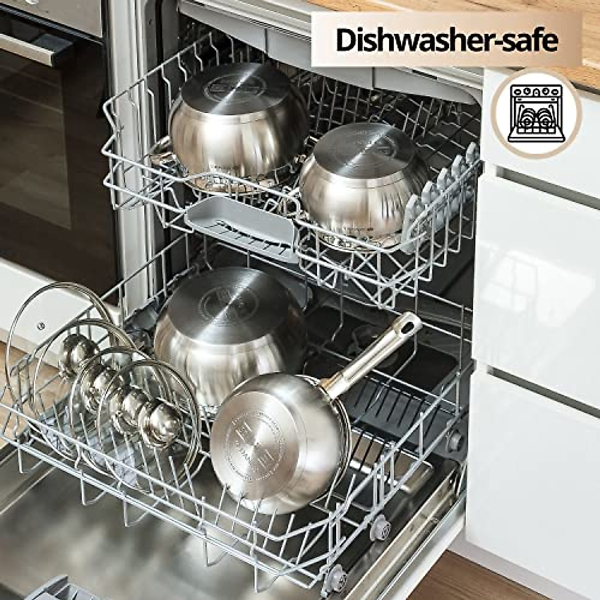 Daniks Classic Stainless Steel Stock Pot with Glass Lid | Induction 4 Quart | Dishwasher Safe Pot | Measuring Scale | Soup Pasta Stew Pot | Silver