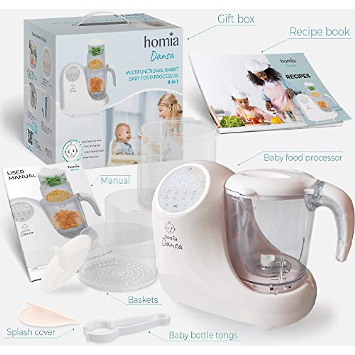 Baby Food Maker Chopper Grinder - Mills and Steamer 8 in 1 Processor for Toddlers - Steam, Blend, Chop, Disinfect, Clean, 20 Oz Tritan Stirring Cup, Touch Control Panel, Auto Shut-Off, 110V Only