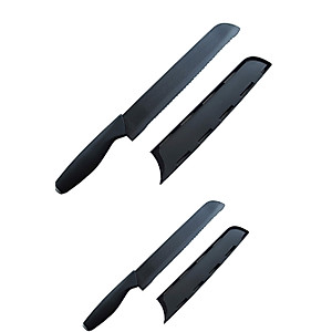 Cestari Ceramic Knife Set - 6 Inch Tomato Knife and 8 Inch Bread Knife with Serrated Blades - Includes Safety Sheaths and Gift Box - Never Needs Sharpening
