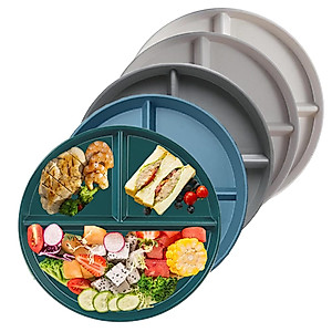 K Y KANGYUN 5 PCS Unbreakable Divided Plates for Adults 9in, Deep Dinner Plates, Divided Design for Picky Eaters,Compartment Plates, Lightweight Reusable Plastic Portion Control Plates