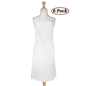 DII Bulk Classic Kitchen Chef Apron, 33x28, White, 6 Piece