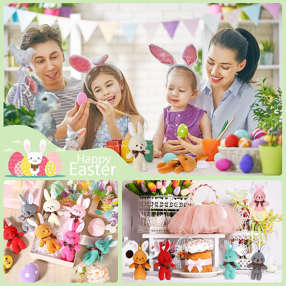 Skylety 21 Pieces Easter Bunny Stuffed Animal Bulk 6.3 Inch Mini Easter Bunny Plush 7 Colors Soft Tiny Plush Toys Small Rabbit Doll Keychain Cute Easter Birthday Party Decorations(Cute Style)