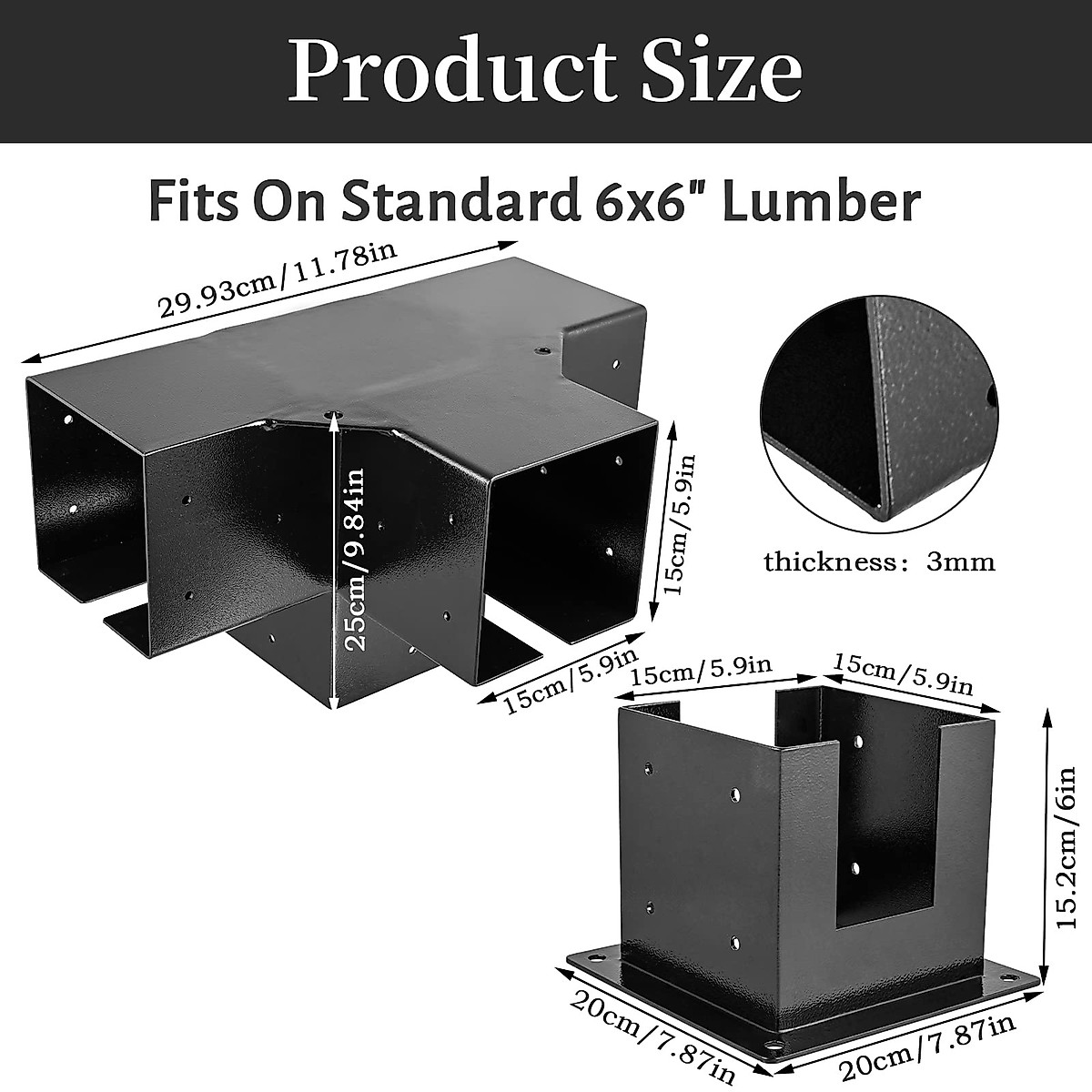 FMhotu 4-Way Pergola Brackets 6x6, 2 Set Woodwork DIY Pergola Brackets Kit, Outdoor Elevated Wood Stand Kit with Powder-Coated Steel, Post Base Brackets| Modular Pergola Kit for 6x6 Wood Post