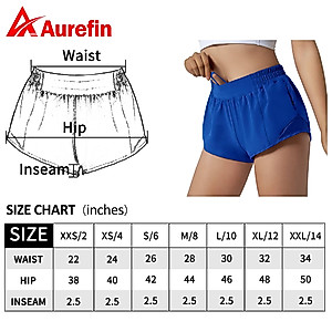 Aurefin Running Shorts for Women,Quick Dry Athletic Sports Shorts Lightweight Active Workout Gym Shorts with Zip Pocket Blue/M