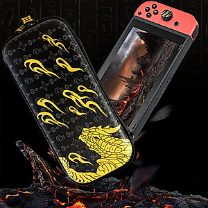 Frusde for Switch Carry Case Monster Hunter Rise, Portable Carrying Case for Switch with 4 MHR Silicone Thumb Grip Caps, Travel Case Cover with 10 Playing Card Slots for Switch Console & Accessories