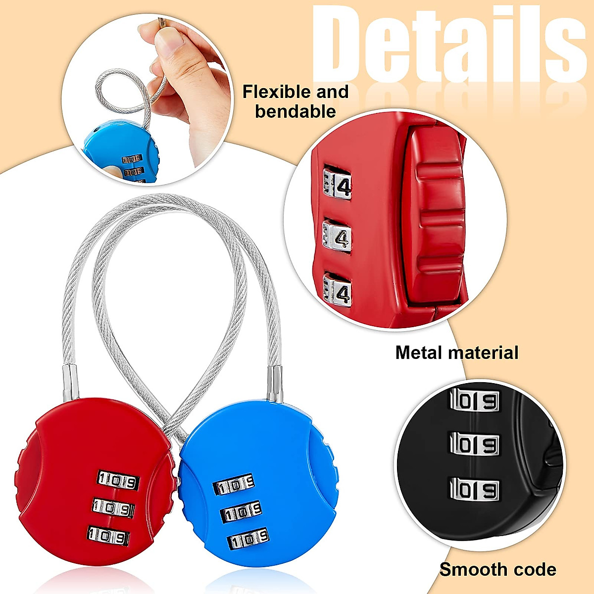 Combination Lock 3 Digit Luggage Locks Small Gate Locks TSA Bag Locks Waterproof Travel Padlock for School Gym Sports Fence Toolbox Gate Case, Hasp Storage (Red, Black, Blue,3 Pieces)