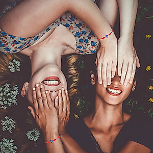 QMEXINS 7 Knot Evil Eye Bracelet for Women Men Friends Family Adjustable Red String Protection Bracelet 2 Pcs