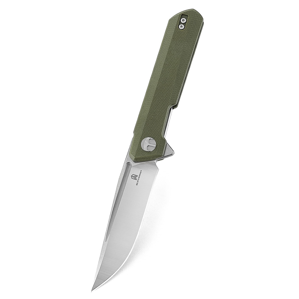 BESTECHMAN Dundee Pocket Folder Folding Knife: 3.35" D2 Steel Stonewash Satin Blade, G10 Scales, EDC Reversible Deep Clip, BMK01B (OD Green)